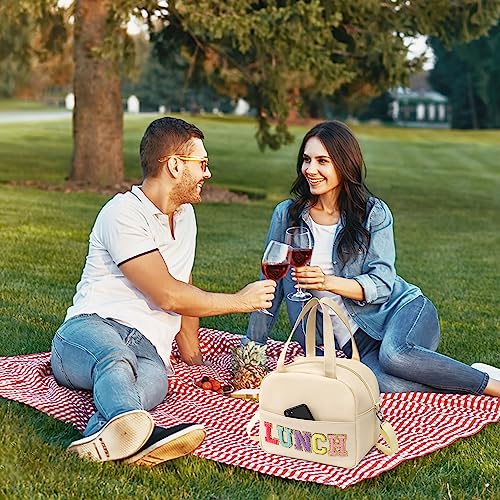LUCKIPLUS Lunch Bag for Women Personalized Insulated Lunch Box for Adults with Adjustable Shoulder Strap Reusable Freezable Lunchbox Cooler Tote for Office Work Picnic Beach (Beige)