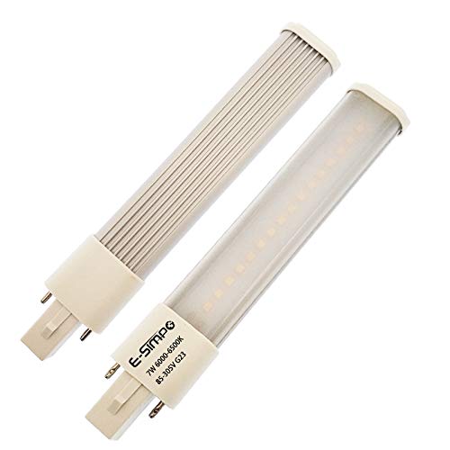 E-Simpo 2pcs G23 7W 7.1" LED Bulb PLS-13W Replacement G23d 2P Cold White 6000K LED PL Retrofit Horizontal Recessed Down Light Plug Play for INDUCTANCE/Magnetic Ballast (Cold White, 7inch/180mm 7W)