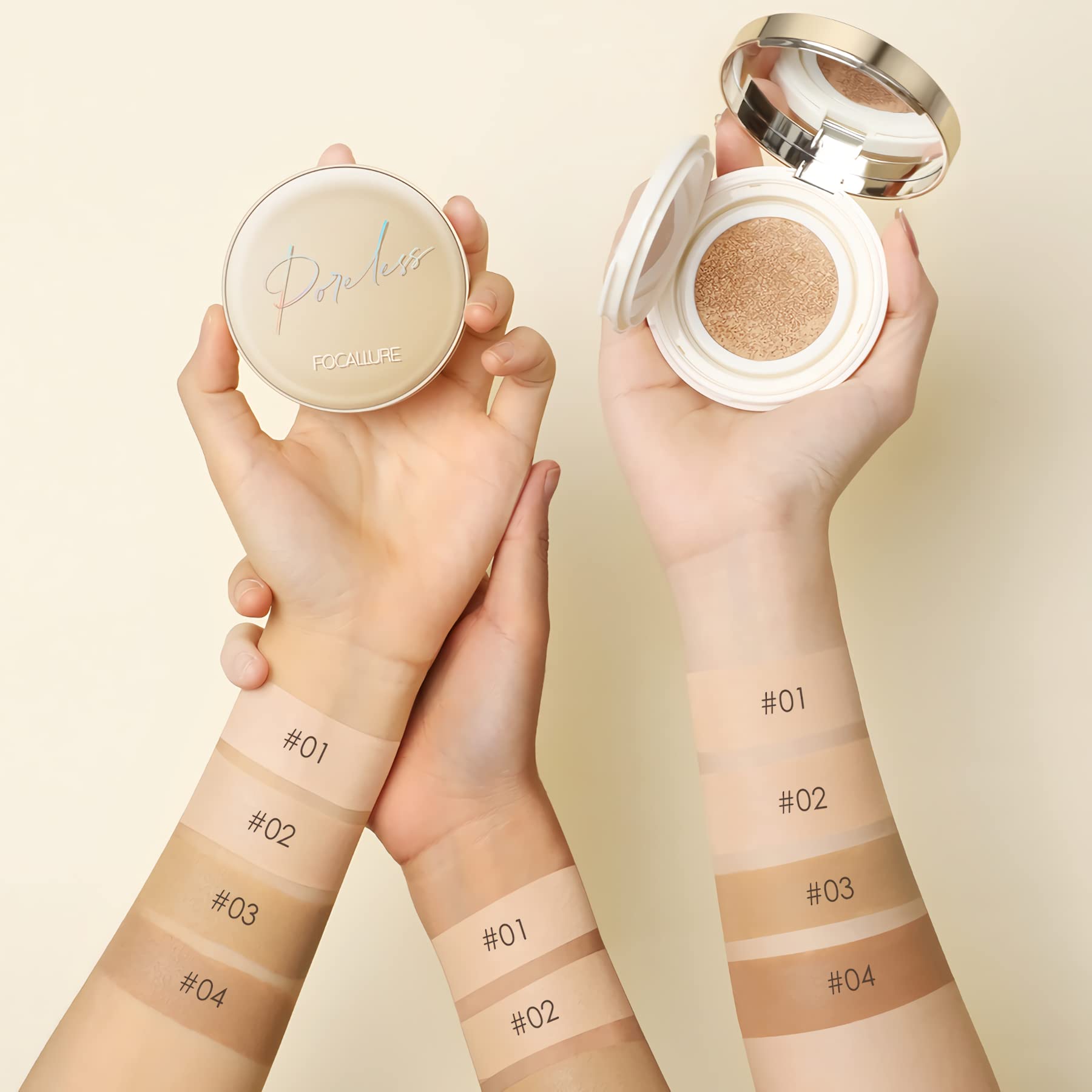 FOCALLURE Poreless BB Cushion Foundation, Full Coverage Foundation Makeup, Matte Finish, Natural Cover Makeup Base and Fixer, Long-Lasting & Hydration, Toasted Tan