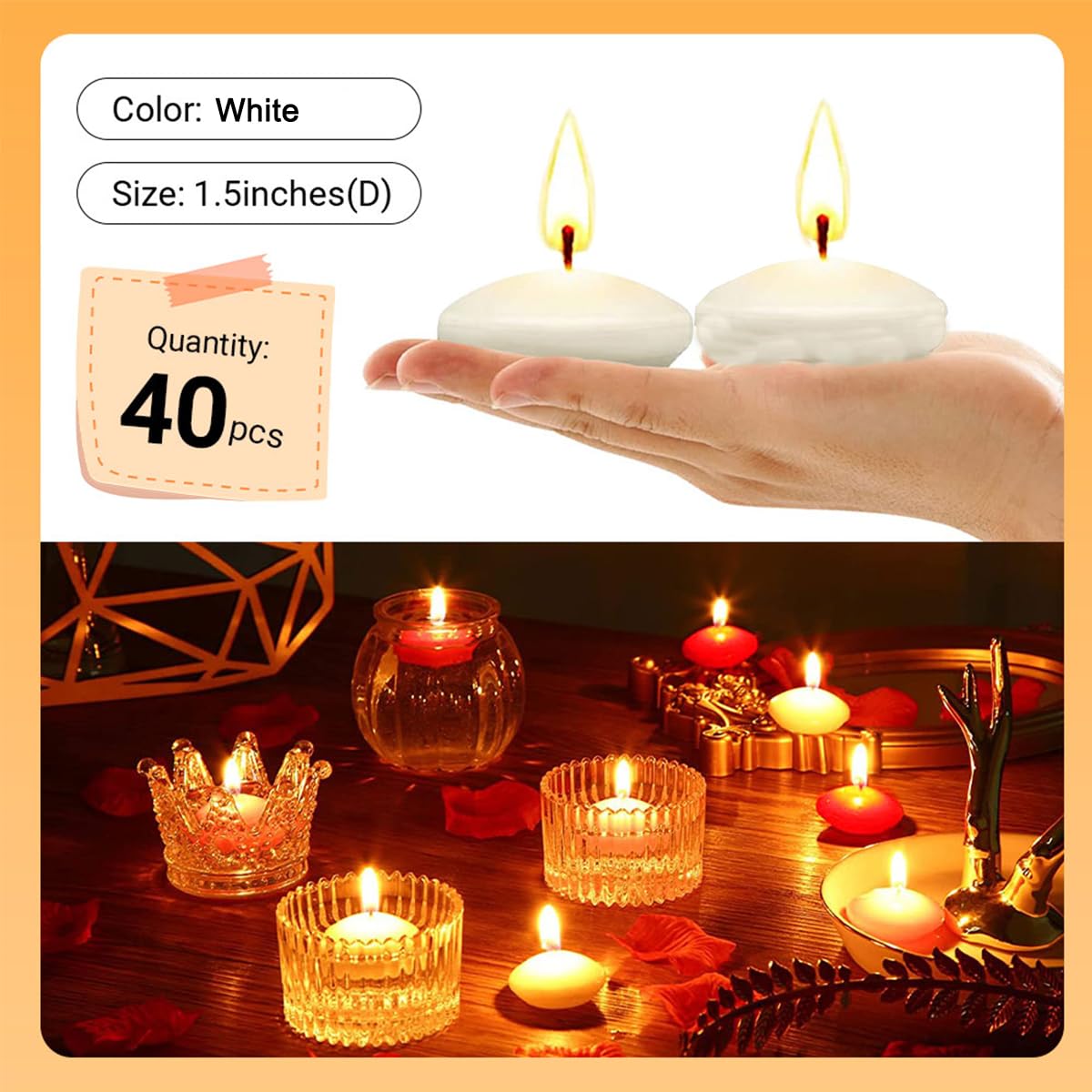 Unscented Floating Candles for Centerpieces, 40PCS Floating Warm Tealights Candles for Wedding Valentine's Day Christmas Bachelorette Party for Home Kitchen Bathtub Dining Table Decorations
