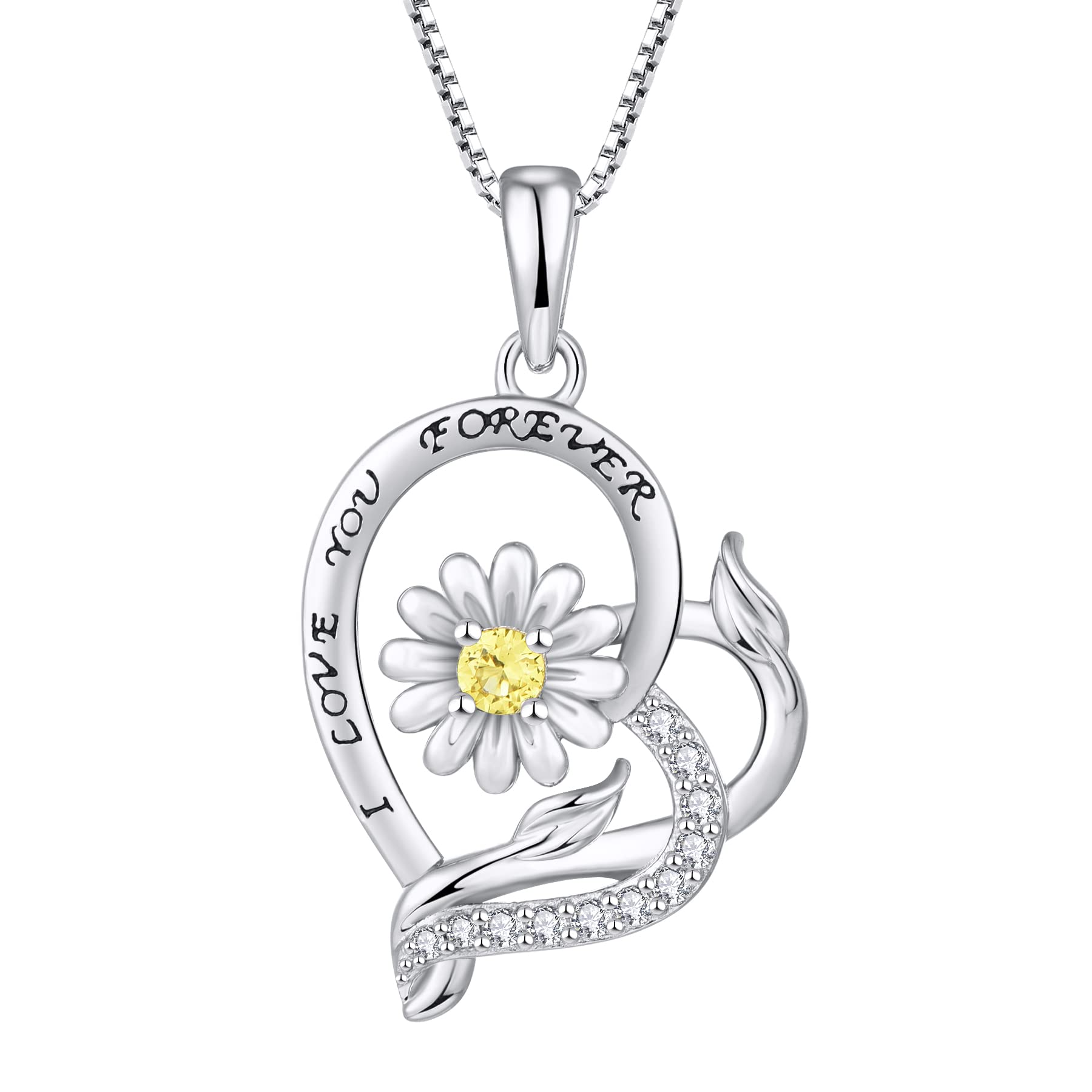 FJ Silver Heart Daisy Necklace Forever Love Heart Pendant Necklaces for Women