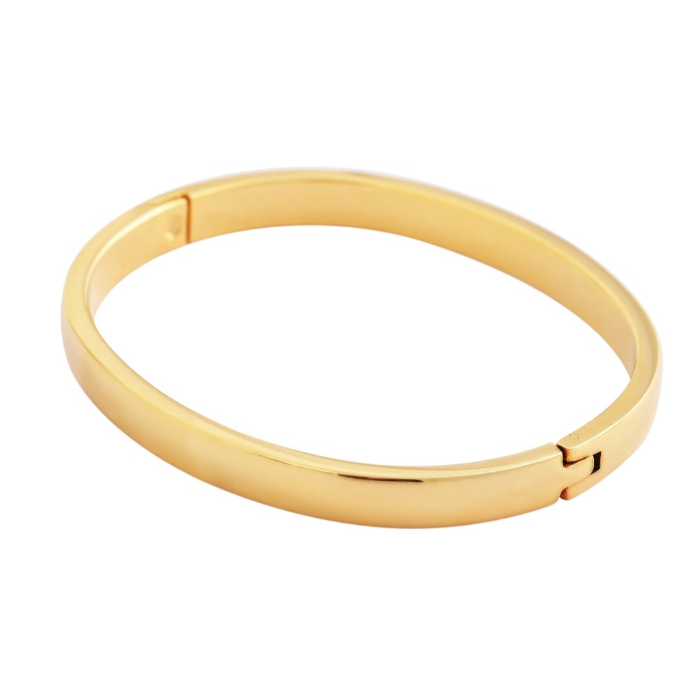 Edforce Stainless Steel Women's 18k Gold Plated Stackable Bangle Bracelet Hinged Oval-Shape (Gold, Medium 6.75" Inches)