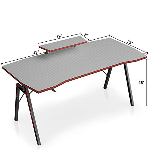 DESINO Gaming Desk 47 inch PC Computer Desk, Home Office Desk Table Gamer Workstation with Cup Holder and Headphone Hook, Gray