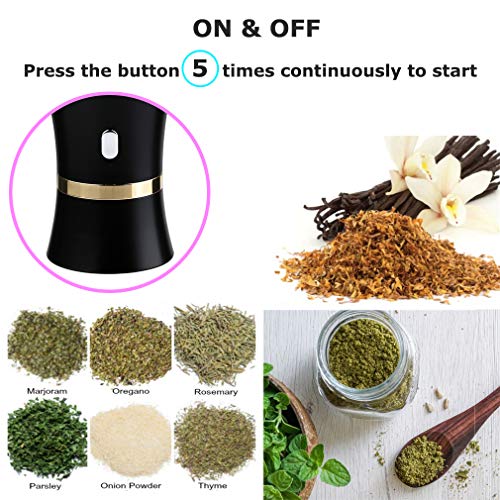 Electric Grinder Spice Herb Grinder USB-Rechargeable, 2pcs 1.7oz Glass Herb Chamber - Mini Portable (Black & Gold Ring)