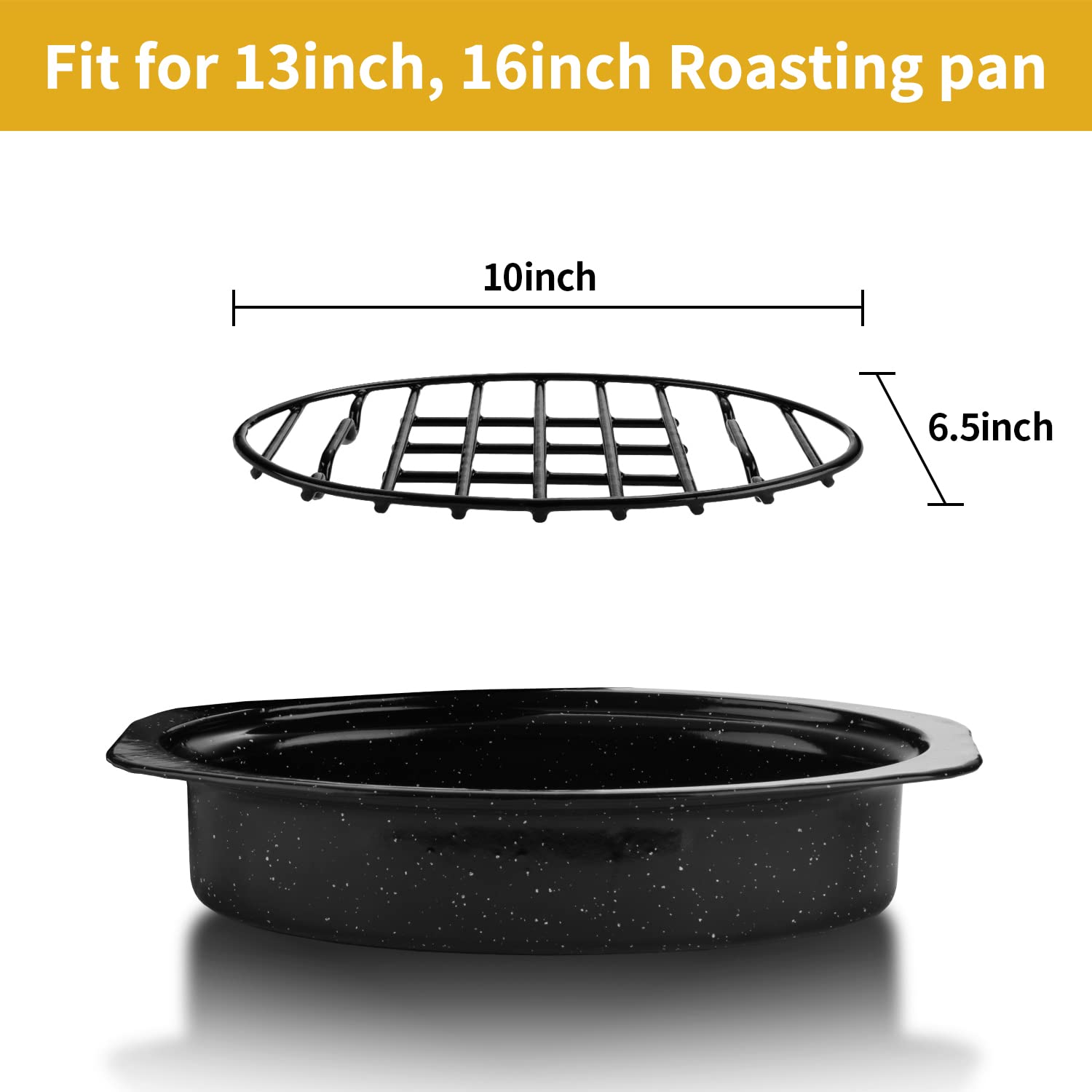 DIMESHY Roasting Rack, Black with Integrated Feet, Enamel Finished, Nonstick, fit for 13 inches oval roasting pan, safety, dishwasher, Great for Basting, Cooking, Drying, Cooling rack.(10βx 6.5β)