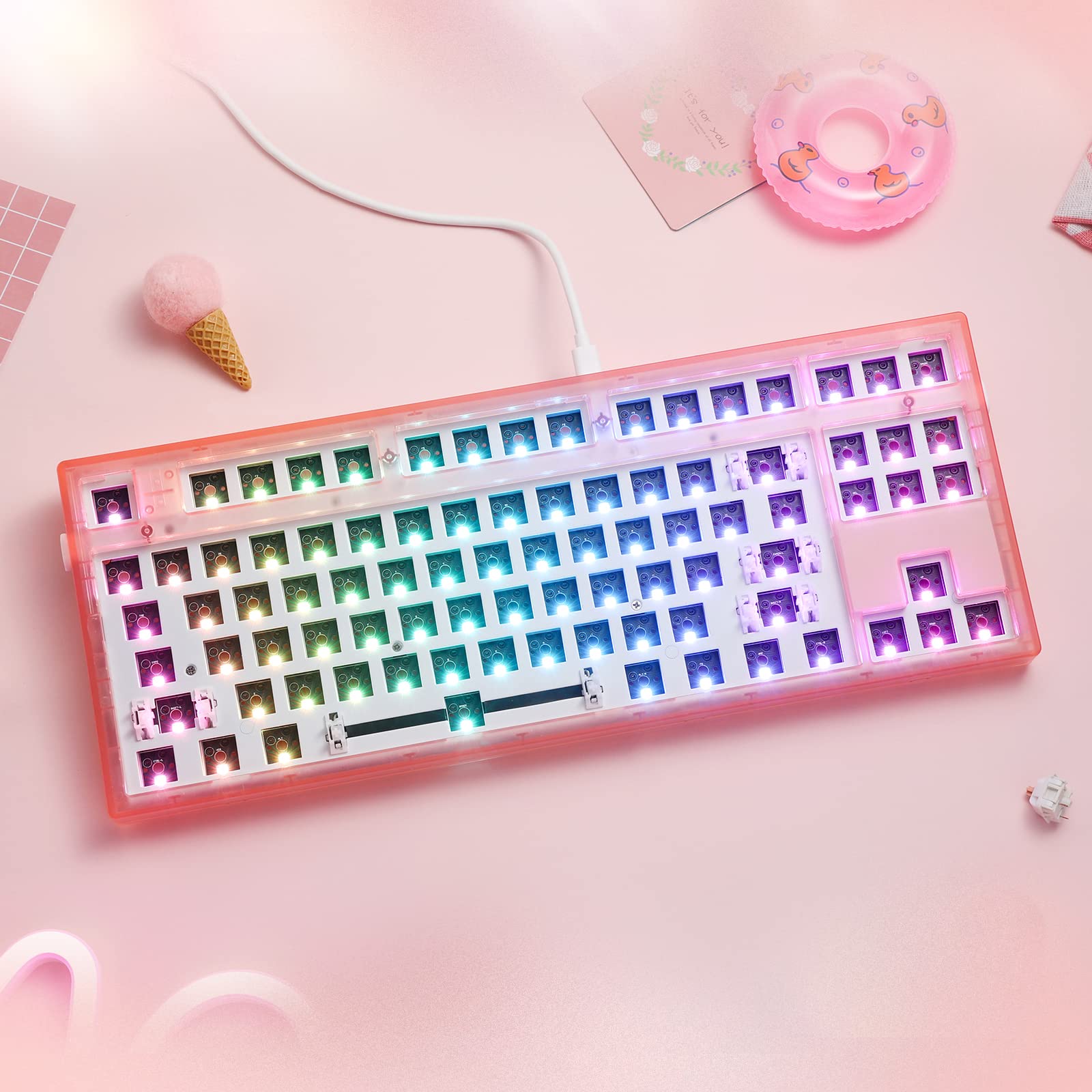 FL ESPORTS MK870 CMMK 87 Keys RGB Modular Mechanical Keyboard, 80% TKL Wired Gaming Keyboard DIY Kit w/Hot-Swap Switch Sockets (5-pin) & Customizable Software Supported (Barebones, Frosted Black)