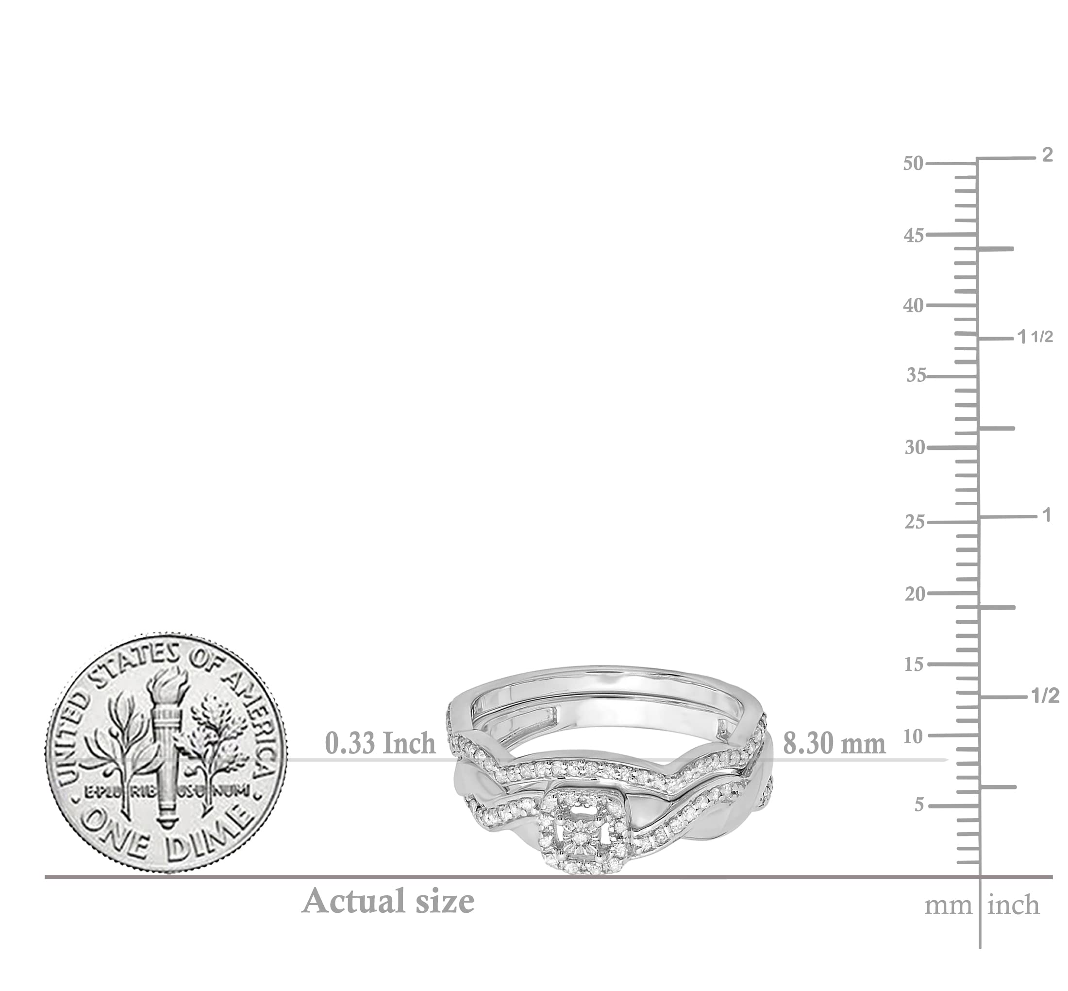Dazzlingrock Collection 0.30 Carat (ctw) Sterling Silver Round Diamond Ladies Swirl Bridal Engagement Ring Set 1/3 CT, Size 7.5