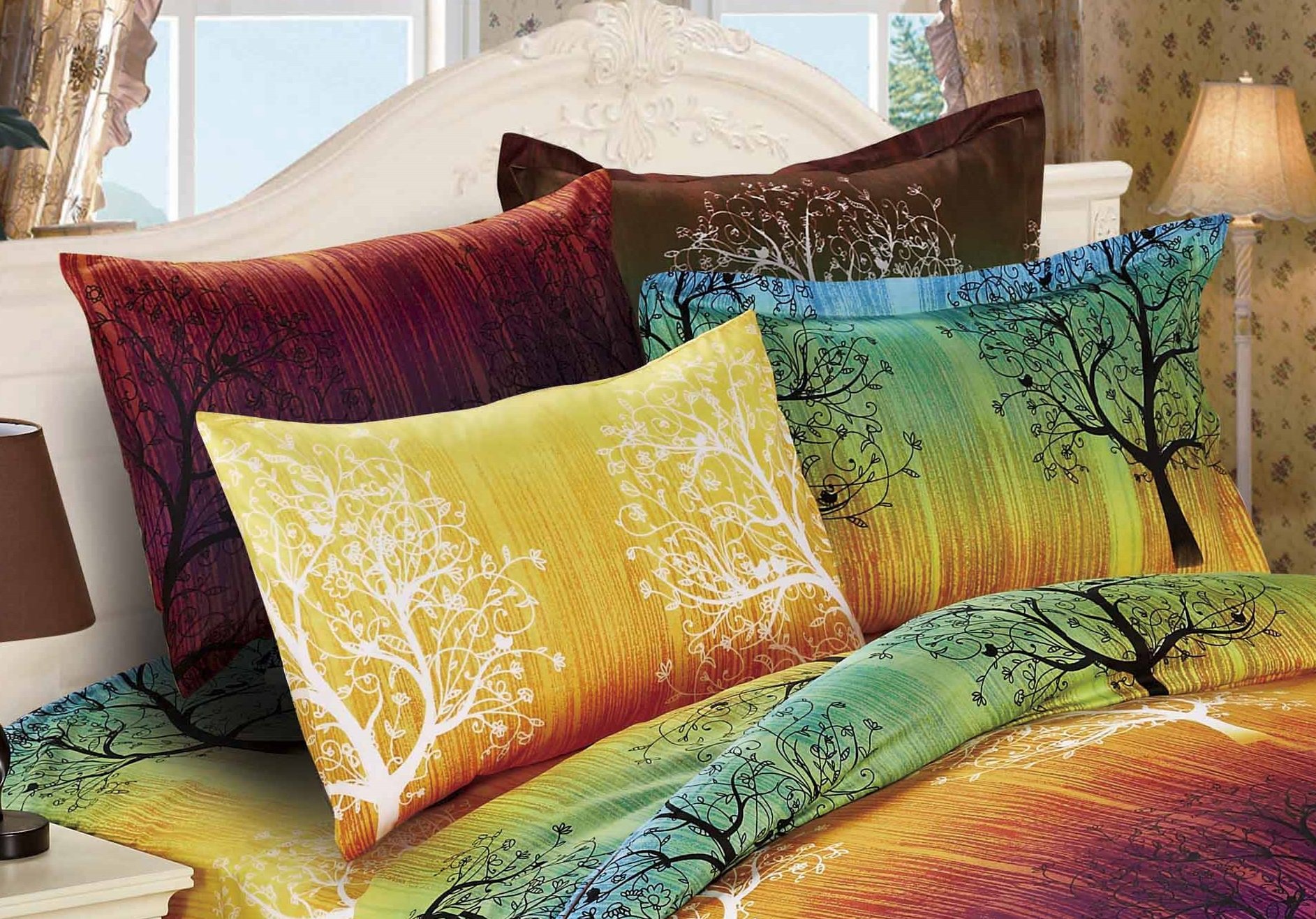 Swanson Beddings Rainbow Tree 7pc Duvet Bedding Set: Duvet Cover, Two Pillow Shams and Two Pairs of Standard Pillow Shams (Oversized King, 7)