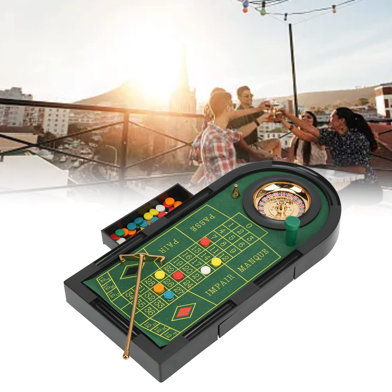 CUEI Roulette Wheel Game Set, Plastic Metal Durable Sturdy Table Felt Fun Exciting Multiplayer Party Games Set Gambling Supplies for Drinking Events Birthday Holiday