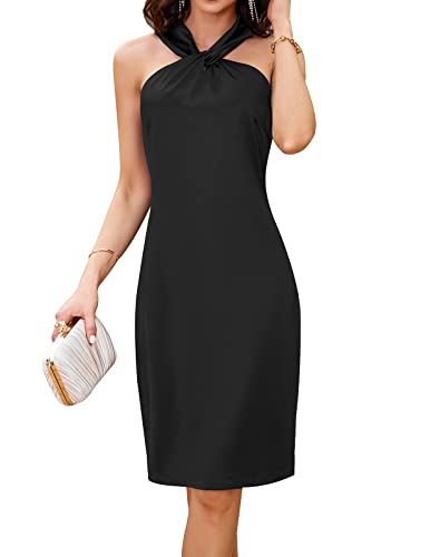 Satin Dress for Women Wedding Guest Halter Party Cocktail Dress Black L