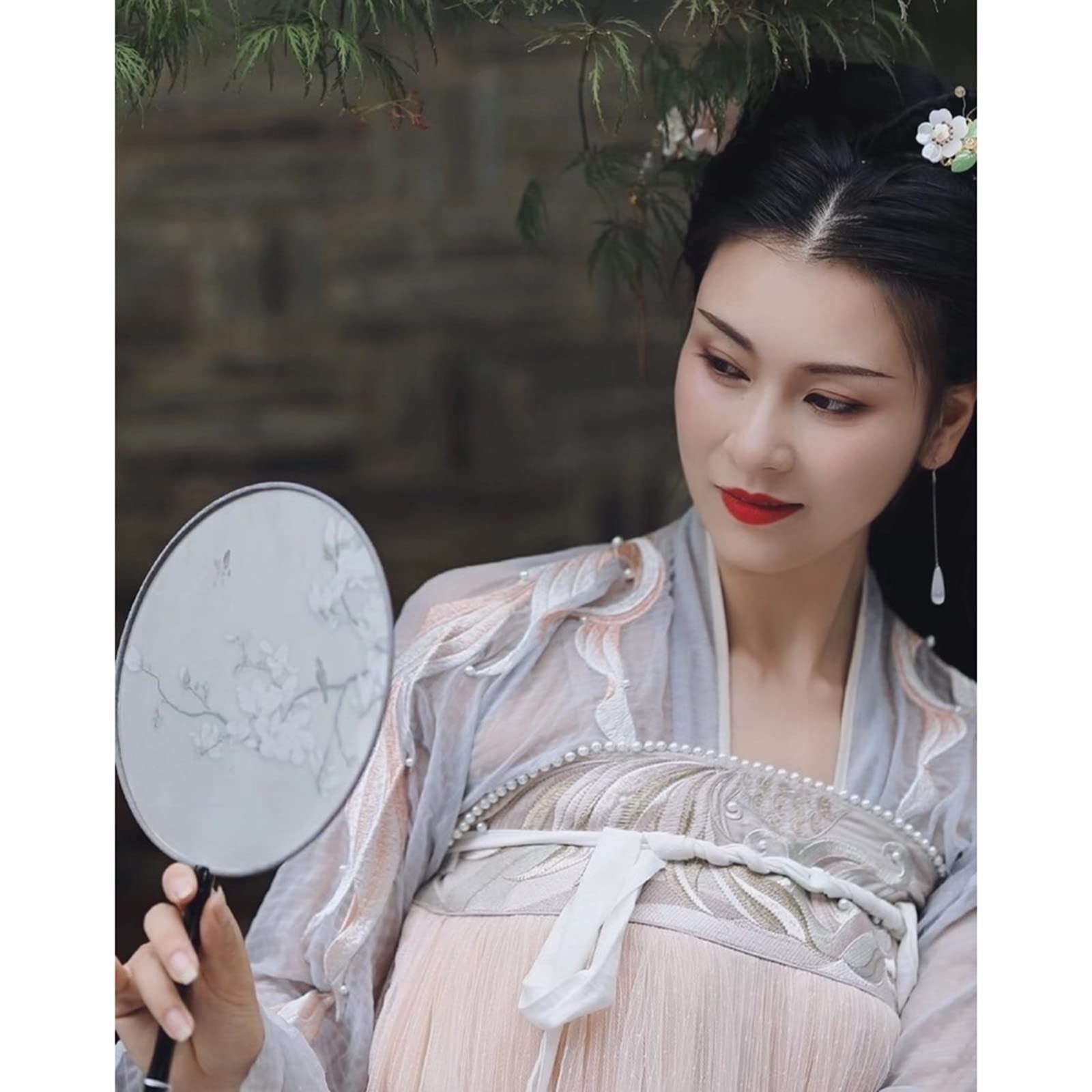 ERTUO Round Hand-held Fan Palace Fan Translucent Silk Fan Chinese Classical Wind Round Fan Costume Catwalk Dance Decoration Fan
