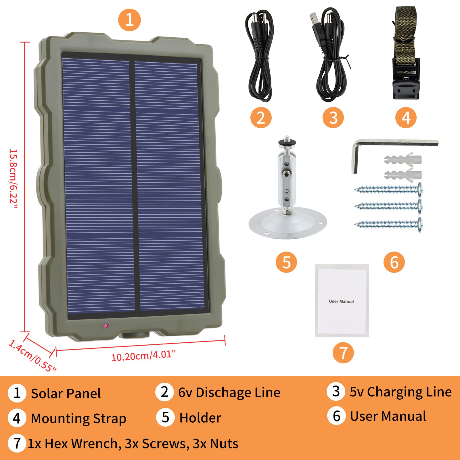 FOCUHUNER Trail Camera Solar Panel, Solar Battery Charger Kit 6V/1.5A with Build-in 1700mAH Rechargeable Lithium Battery IP66 Waterproof Hunting Accessory, Solar Panel for Trail Camera(3.5MM*1.35MM)