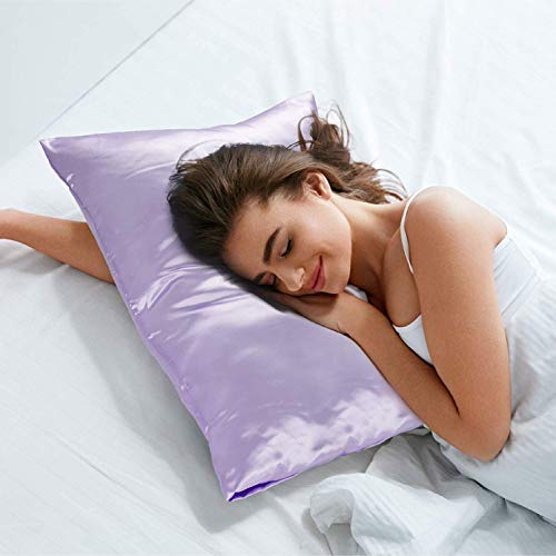 So Cal Pro Satin Pillowcase for Hair and Skin Silk Pillow Case 2 Pack, Queen Size (20x30 inches) Slip Cooling Set of 2 with Envelope Enclosure (Lavender)