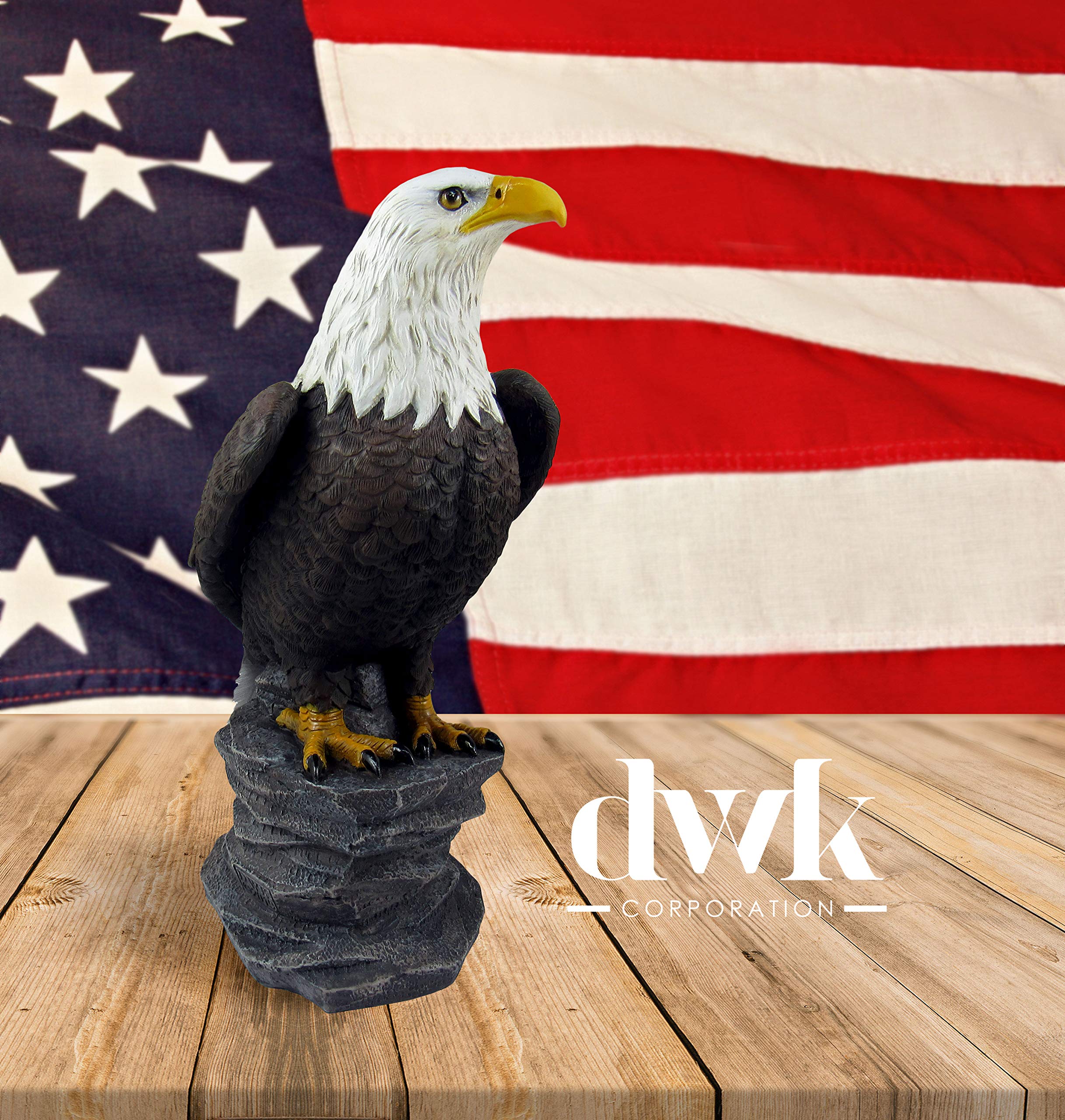 DWK - Liberty - Majestic American Bald Eagle on Rock Desk Statue Figurine Patriotic Sculpture USA Freedom Office Bookshelf Tabletop Home Decor Accent, 9-inch…