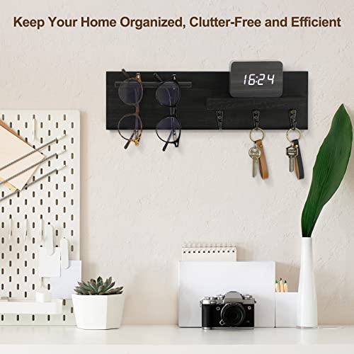 Lucundm Key Holder for Wall, Decorative Entryway Shelf with Hooks Holds Keys, Dog Leash, Sunglasses β Key Hanger with 3 Hooks Organizes, Enhances Home Decor (15β x 4.5β x 2.6β) (Black)