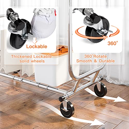 Raybee Clothes Rack Heavy Duty Clothing Rack Loads 600LBS, Clothing Racks for Hanging Clothes, Rolling Clothes Rack with Wheels Garment Rack, Collapsible & Portable Clothing Rack, 76"W x 22"D x 69"H