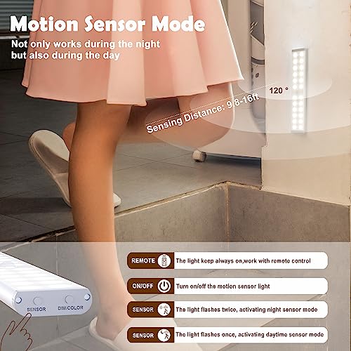SZOKLED 58-LED Under Cabinet Lights, RGB Motion Sensor Indoor Night Lights with Wireless Remote, Rechargeable Under Cabinet Lighting, Counter Lights for Kitchen, Closet, Stair, 15 Color (4 Packs)