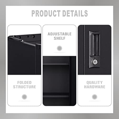 LUCYPAL Metal Storage Cabinet with 2 Adjustable Shelves,Locking Steel Cabinets with Doors,Office Storage Cabinet for Home Office,Garage,Black