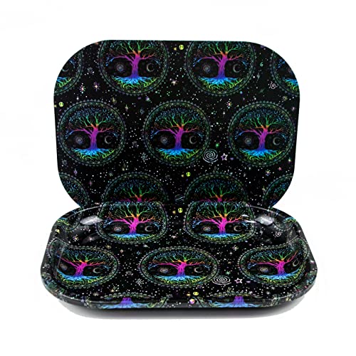 Metal Trays with PVC Soft Magnetic Lid Metal Tray with Lid Cover Small Cute Decorative Tray Ideal Storage for Home or on The Go, 7" x 5.5" (Blue)