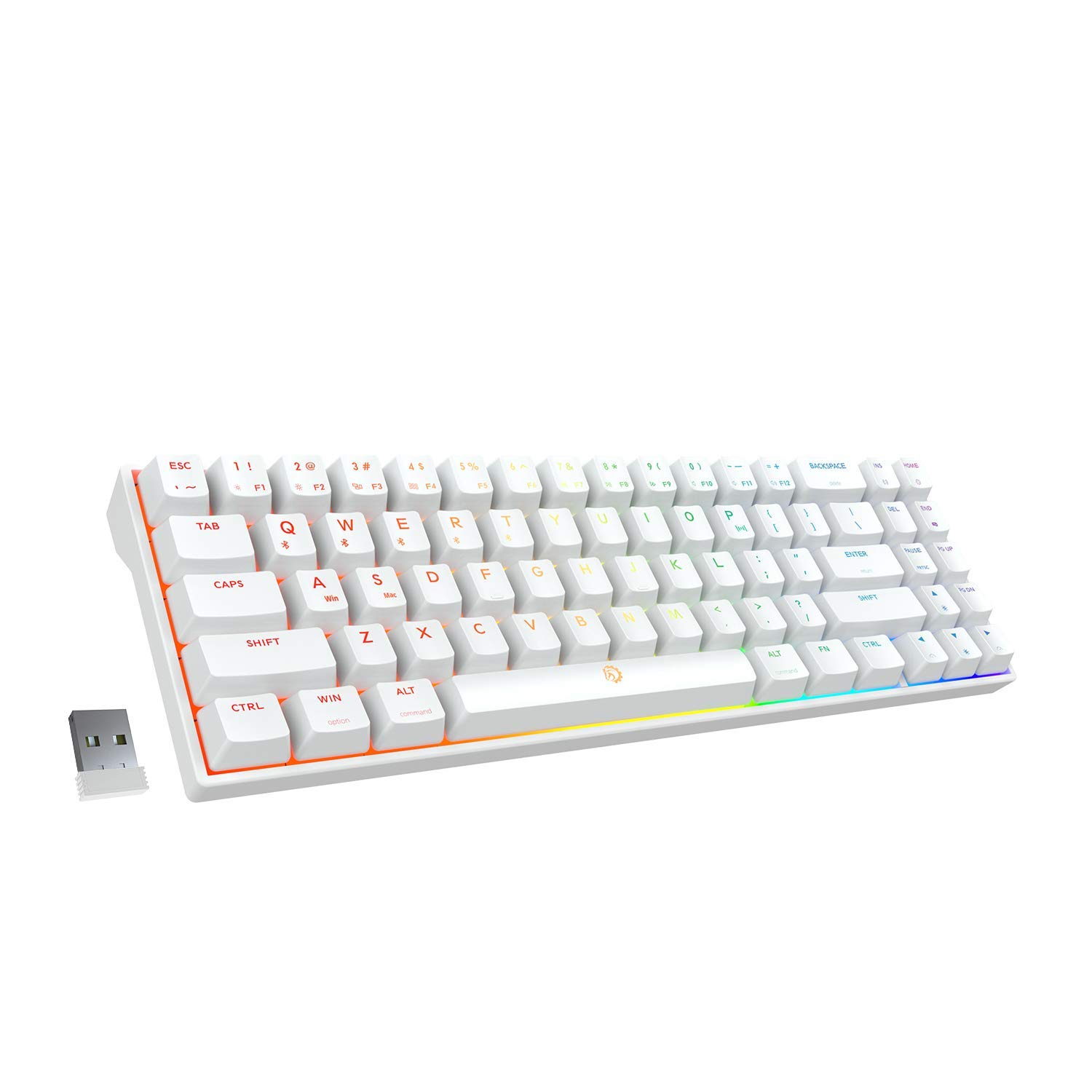 DREVO Calibur V2 MAX Compact 71-Key Wireless Bluetooth 5.1 & 2.4G Wireless & USB-C Cable Wired RGB Mechanical Gaming Keyboard, Compatible with PC/Mac,US Layout (Blue Switch, White)
