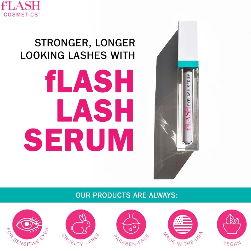 fLASH Eyelash Serum, Serum for Long, Curled Lashes - Enhances and Strengthens Your Natural Lashes - Safe and Effective Formula, 3-Month Supply
