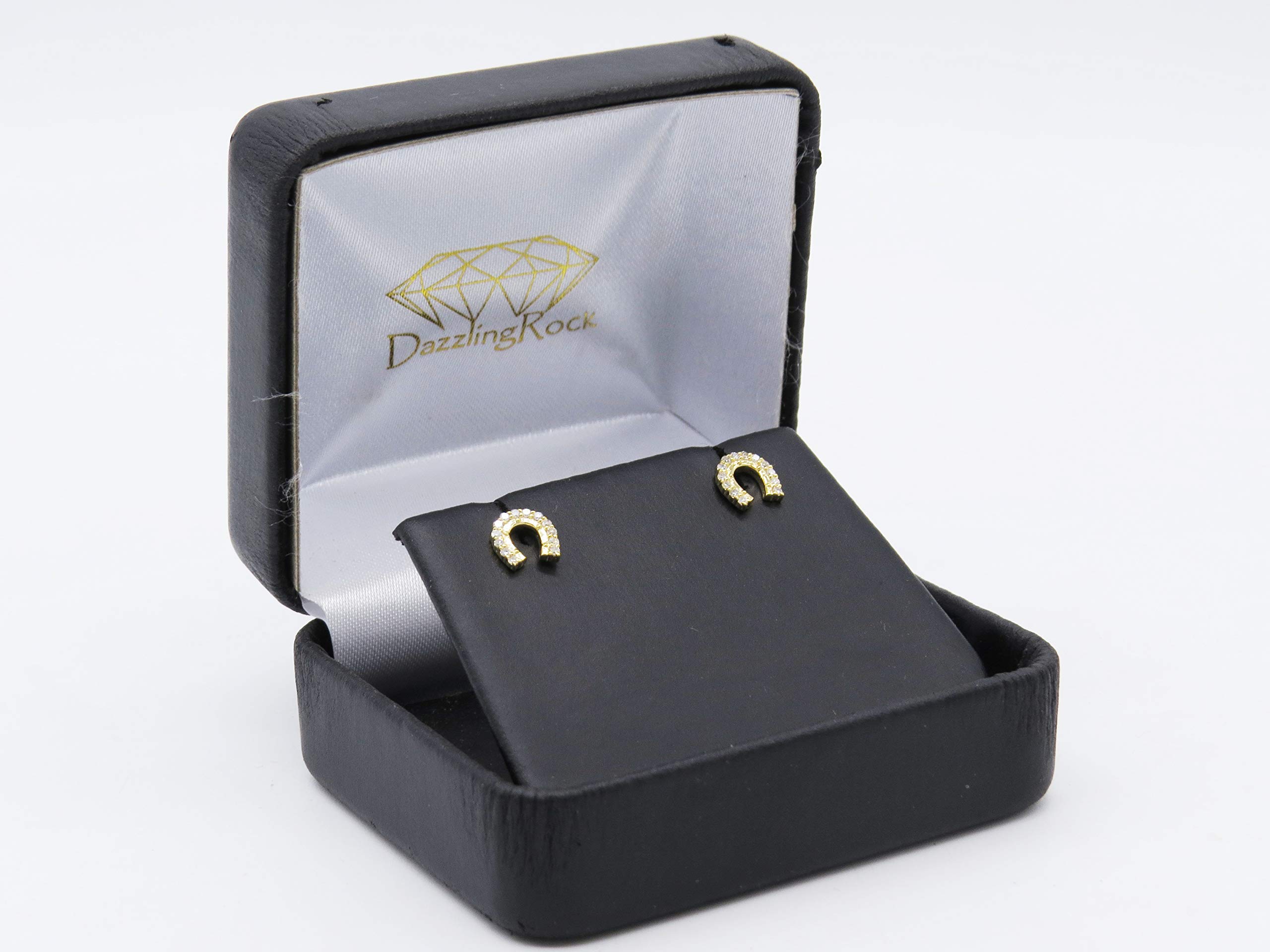Dazzlingrock Collection 0.13 Carat (ctw) 14K Round White Diamond Ladies Horse Shoe Earrings, Yellow Gold