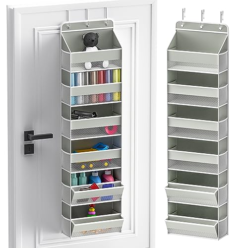 LONGD Over Door Organizer, Nursery Closet Cabinet Baby Storage, Over The Door Hat Rack, 6 Pockets and 2 Grid File Pockets Hanging Storage Boxes,55 lbs. Weight Capacity, 1-Pack