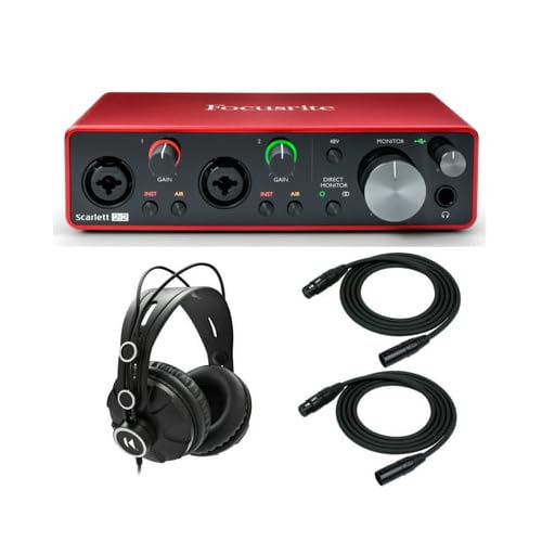 Focusrite Scarlett 2i2 3rd Gen 2x2 USB Audio Interface Bundle with Headphones and XLR Cables (2-Pack) (4 Items)