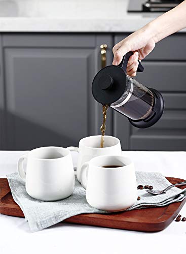 Porcelain Coffee Mugs Set of 4-12 Ounce Cups with Handle for Hot or Cold Drinks like Cocoa, Milk, Tea or Water - Smooth Ceramic with Modern Design, White