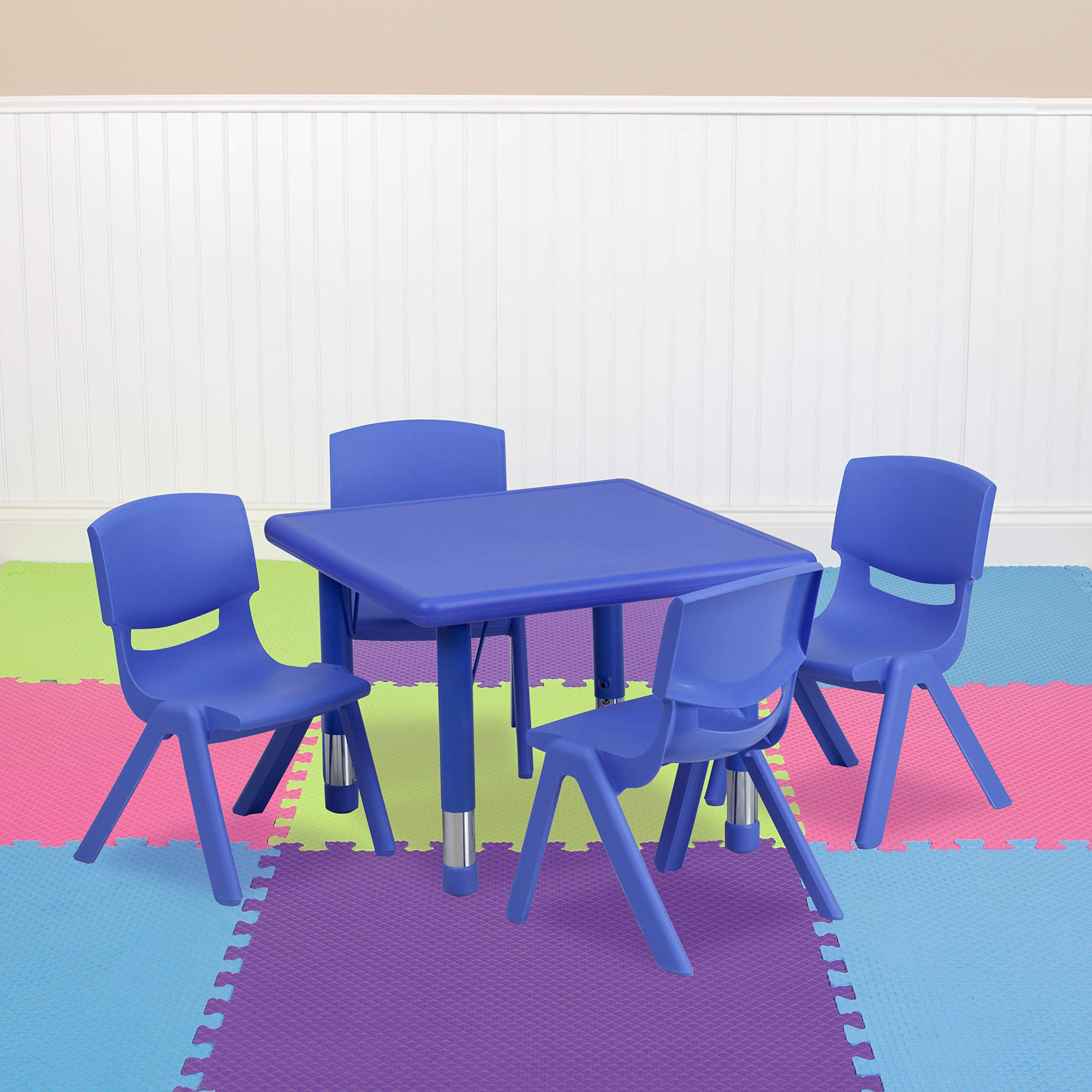 Flash Furniture 24'' Square Green Plastic Height Adjustable Activity Table Set with 4 Chairs