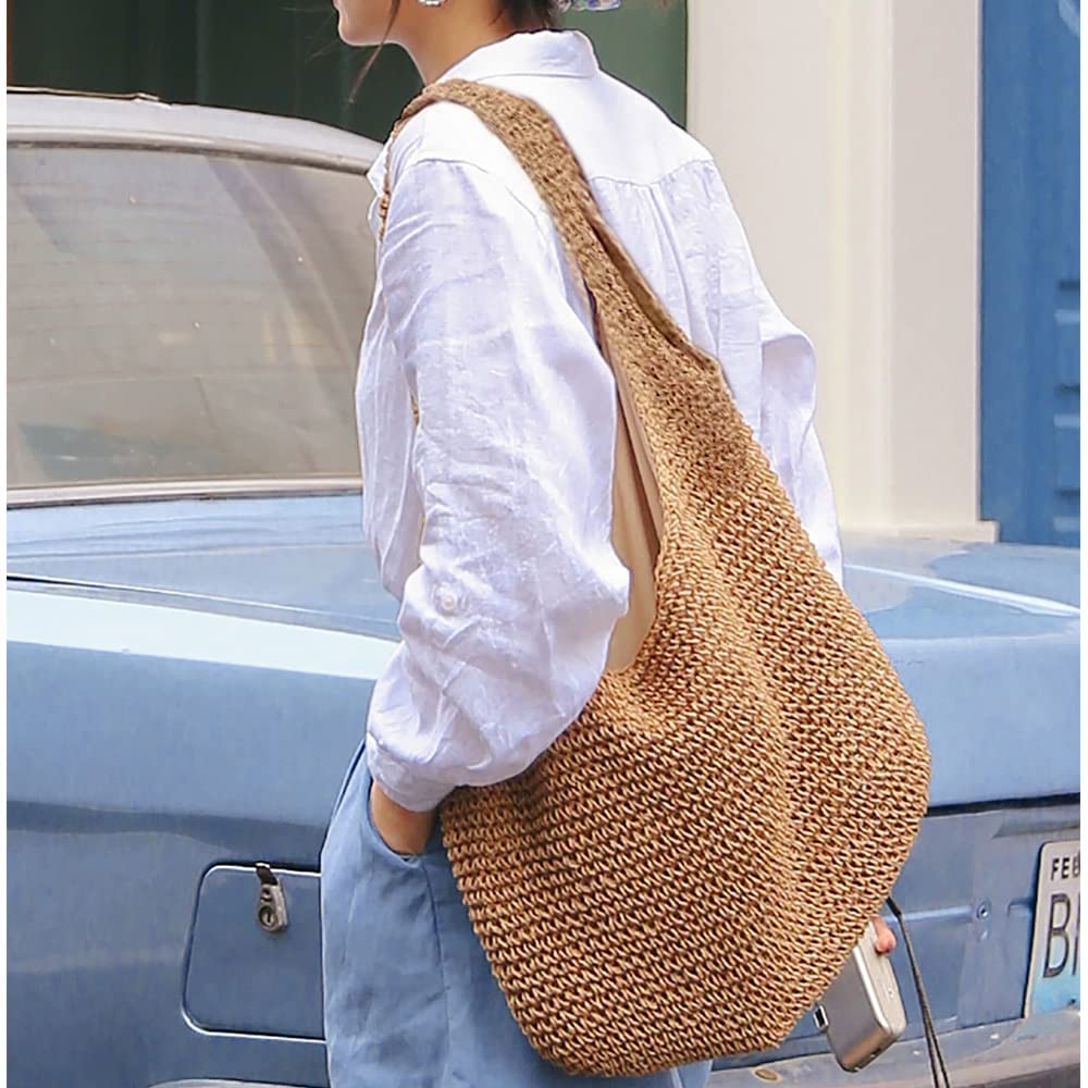 cuiab, Handwoven Straw Shoulder Bag Woven Straw Bag Summer Beach Handbag