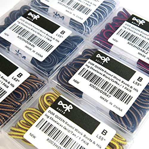 DOR QUEEN Round Work Boots & Hiking Shoelaces [1 Pair] Heavy Duty and Durable Shoelaces for Boots (Black/Gray, 160cm/63in)