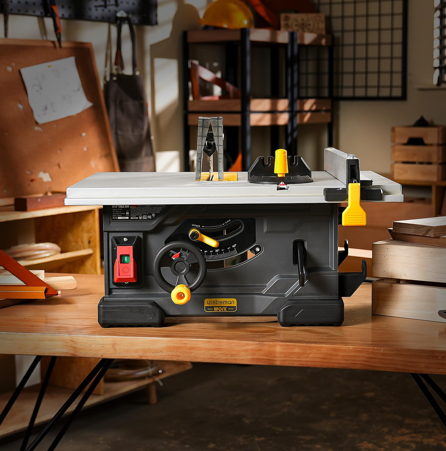 Upstreman Work M1 Pro Portable Table Saw, 13Amp Compact Tablesaw 5700RPM, 8.25" Table Saw w/24T Blade, Dust Collector, Onboard Carrying Handle Easy to Carry, Adjustable Cut Depth and Angle, for DIY