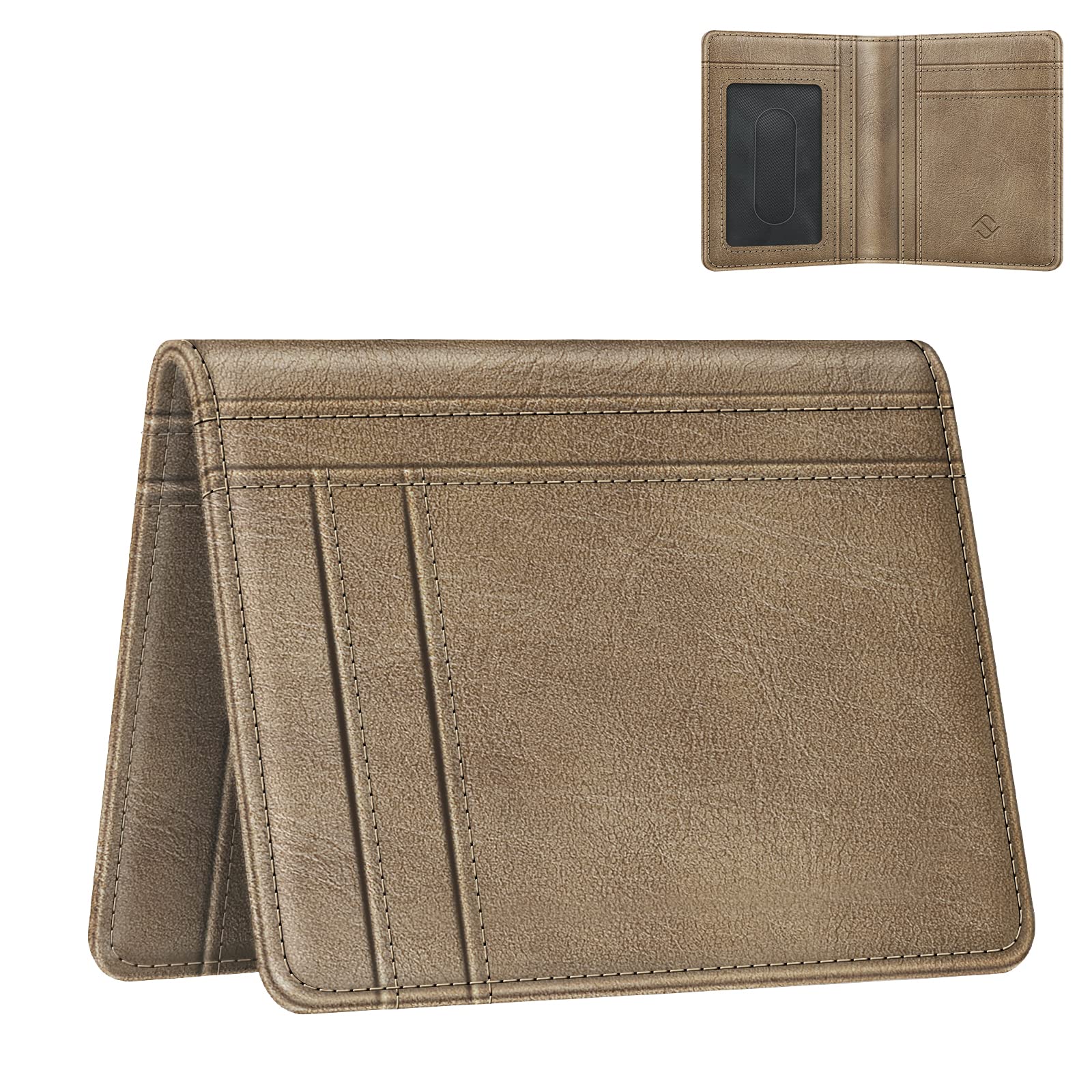 Fintie Bifold Credit Card Holder for Men and Women, Premium PU Leather Slim Minimalist RFID Blocking Card Cases Wallet with ID Window (Khaki)