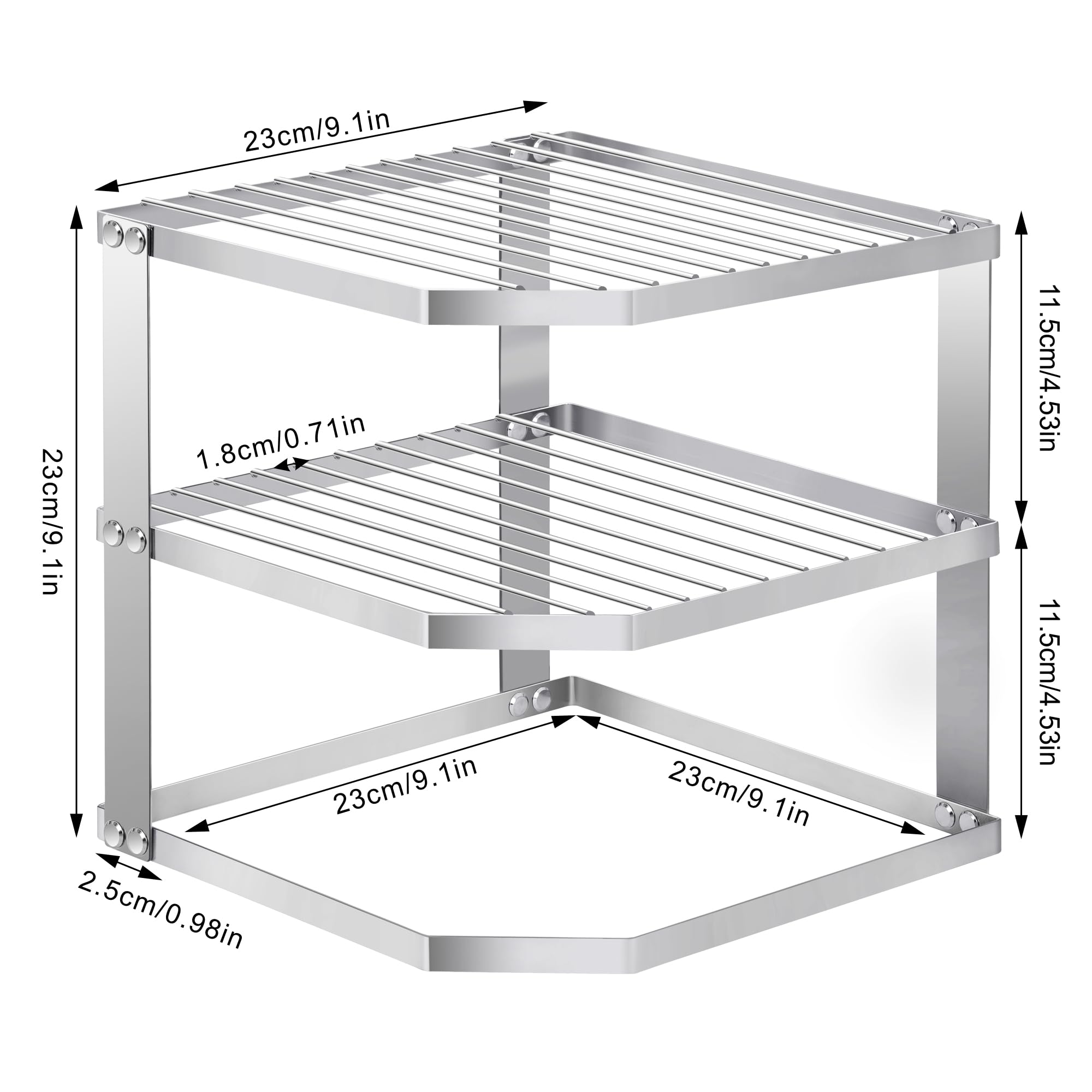 Lonian 3 Tier Counter and Cabinet Corner Shelf Organizer, 2-Pack Kitchen Countertop and Cupboard Organizer Rack, Metal Pantry Organizer and Storage Shelf for Plates, Cups, Dishes 