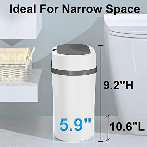 LALASTAR Automatic Trash Can, Small Bathroom Trash Can with Lid, Slim Touchless Garbage Can, Narrow Motion Sensor Trashcan, Smart Plastic Trash Bin for Bathroom, Bedroom, Kitchen, White, 2 Gallon