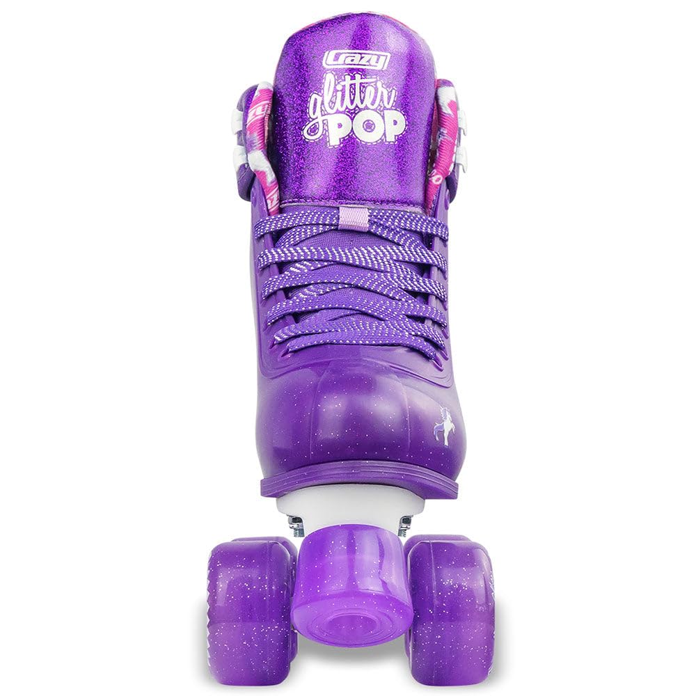 Crazy Skates Adjustable Roller Skates for Girls and Boys - Glitter Pop Collection - Size Adjustable to fit Four Sizes - Purple (Size: Small | j12-2)