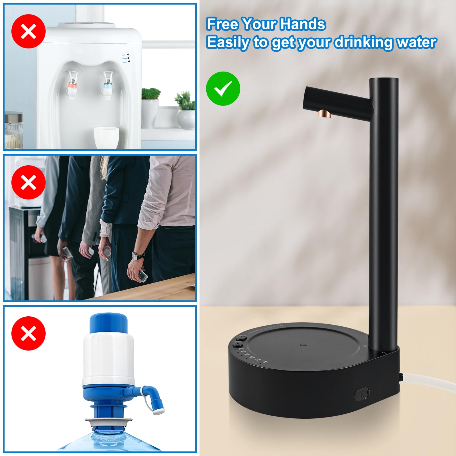 Desktop Water Dispenser - Automatic Water Dispenser 5 Gallon for Universal Bottles, Intelligent Water Pump Drinking Water Dispenser, Dispensador de Agua for Home/Camping/Office(Black)