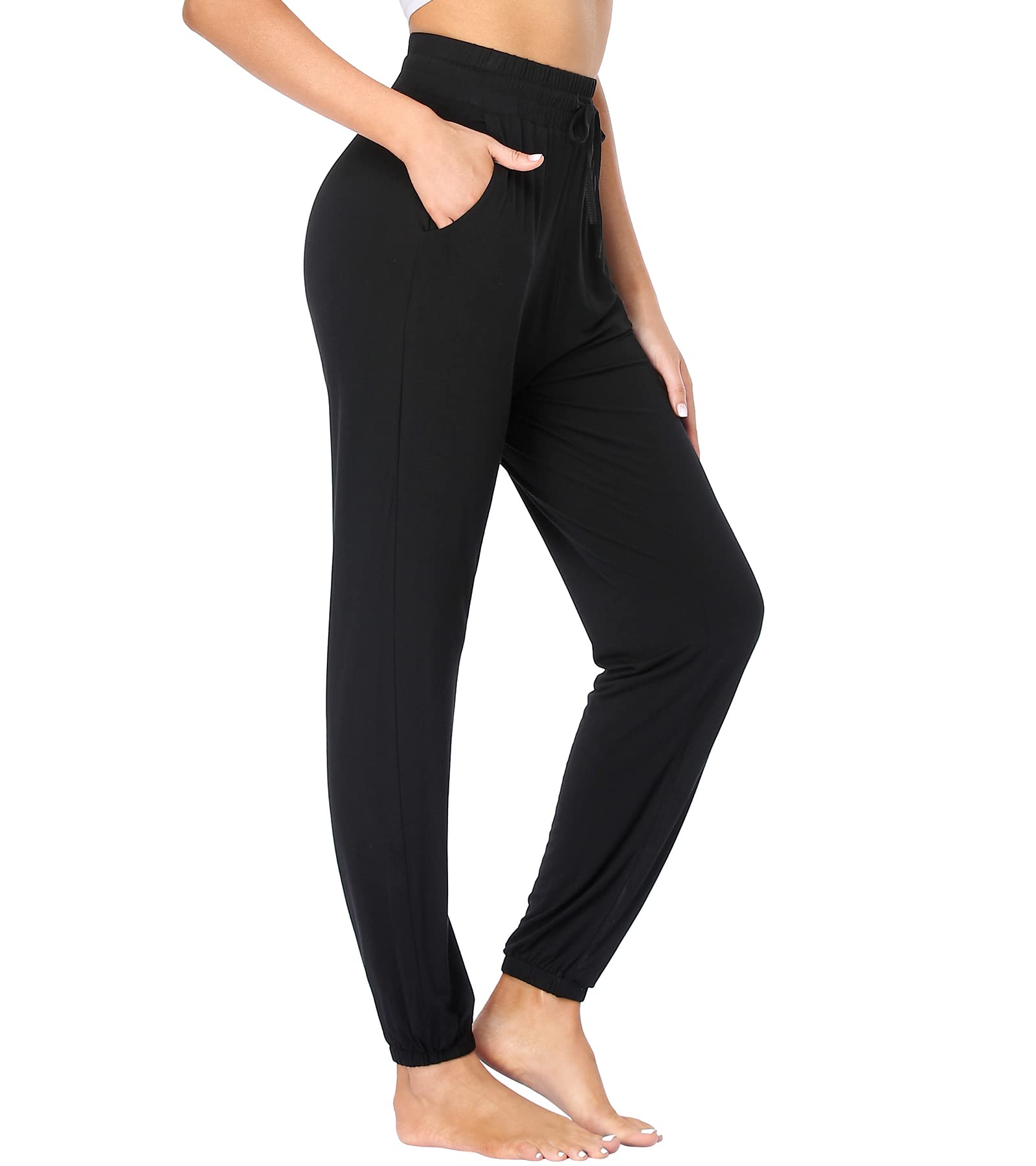 CULAYII Womens Yoga Sweatpants with Pockets High Waist Workout Joggers Pants Casual Drawstring Comfy Lounge Pants with Pockets Black S