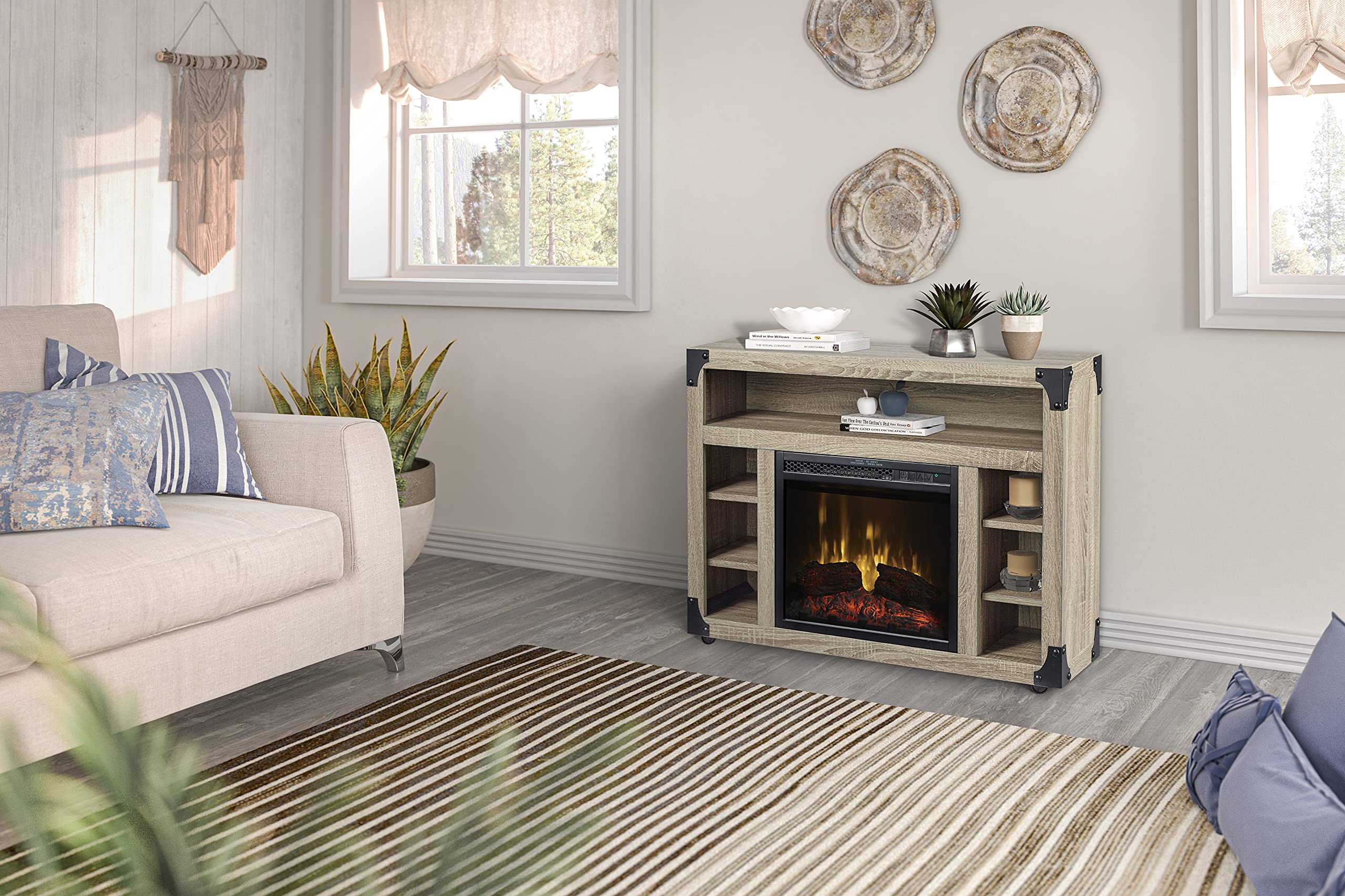 Dimplex Chelsea TV Stand with 18" Electric Fireplace (Model: C3P18LJ-2086DO), 120V, 1500W, 12.5 Amps, Distressed Oak