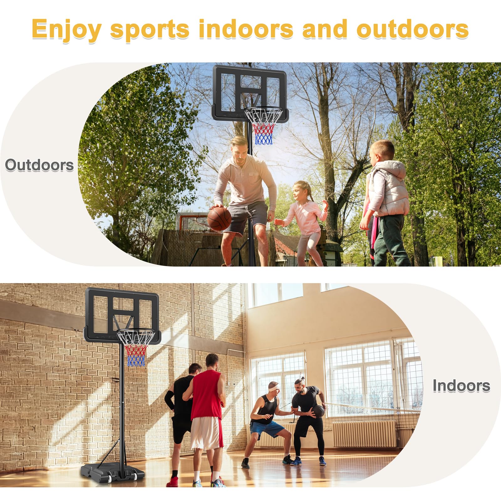 Dripex Basketball Hoop Outdoor 10FT Adjustable Height Goal, Portable Basketball System with 44β Shatterproof Backboard for Adults Teenagers Kids