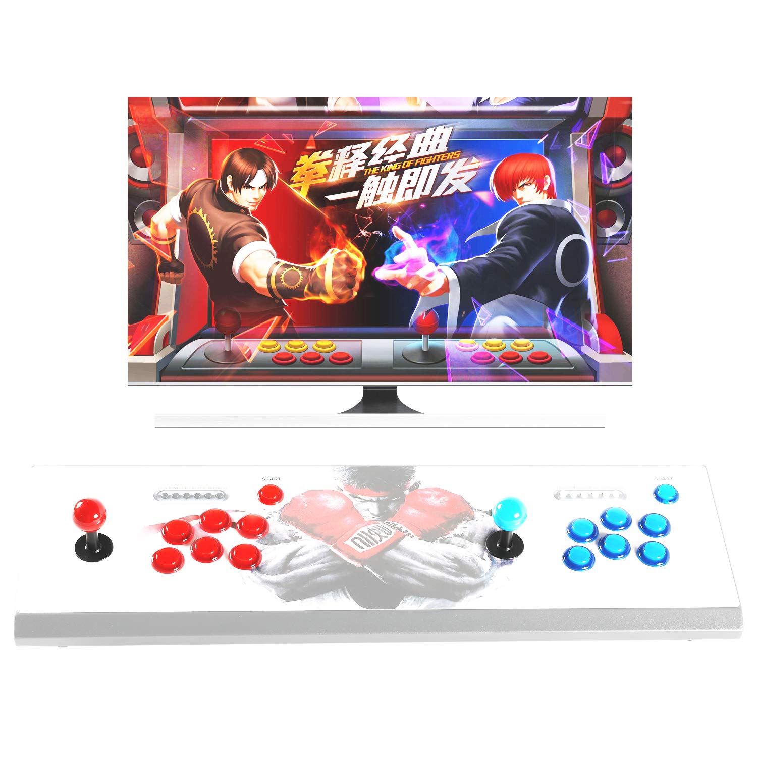 Easyget 2-Player DIY Arcade Kit Zero Delay 2-Player USB Encoder + 2X Joystick + 20x LED Arcade Buttons for PC, Windows, MAME, Mac & Raspberry Pi Retro Gaming DIY (Red & Blue)