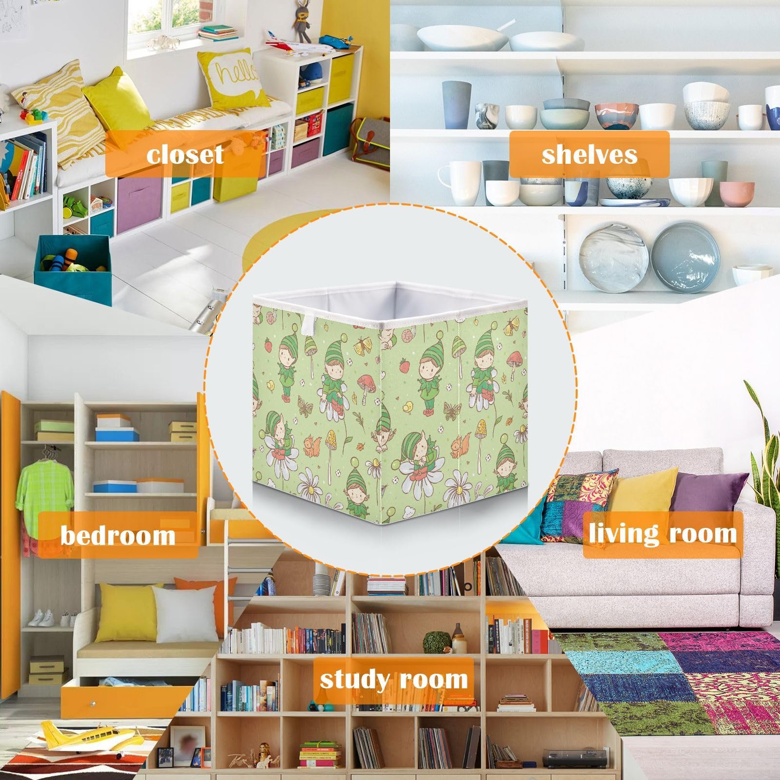 Emelivor Elf Rectangle Storage Bins Fabric Storage Cube Foldable Organizer Bins Storage Baskets for Shelves Storage Box for Home Closet Bedroom Drawers Home Decor,16 x 11inch