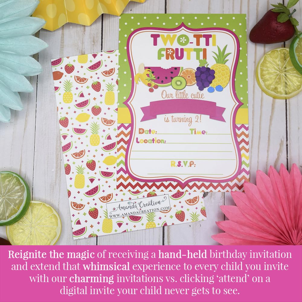 Tutti-Frutti Sweet and Juicy 2nd Birthday Party Invitations, 20 5x7 Fill In Cards with Twenty White Envelopes by AmandaCreation
