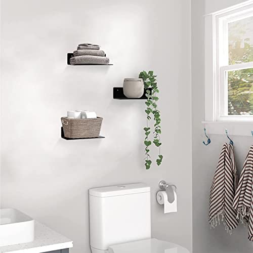 luium 9 Inch Acrylic Floating Shelf No Drill Adhesive Wall Shelf Set of 2 for Funko Pop Storage, Floating Shelves Damage-Free Expand Wall Space for Living Room, Bathroom, Gaming Room, Office - Black
