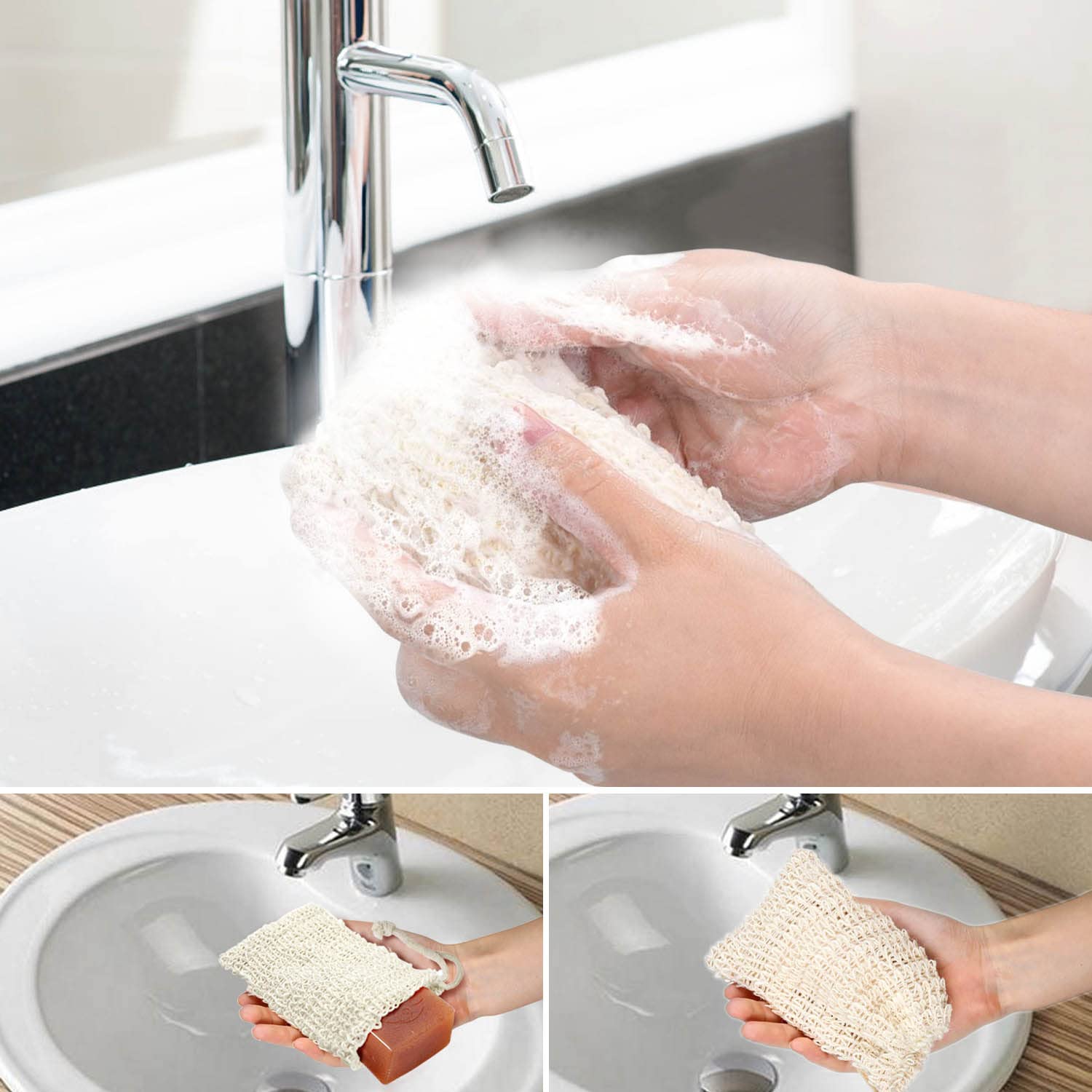 E-Know Soap Bag, 5 Pack Natural Sisal Soap Saver, Zero Waste Plastic-Free Soap Net, Foaming and Drying The Soap, Massage, Peeling