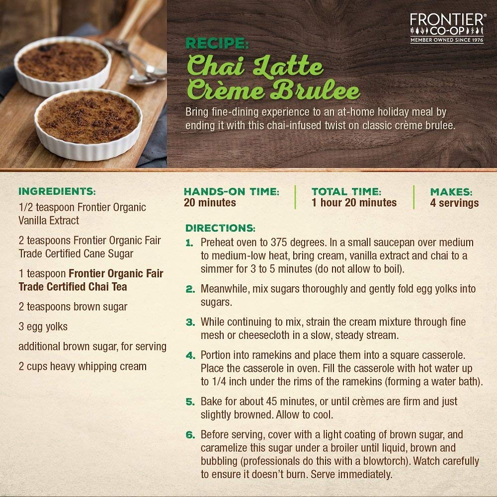 Frontier Co-op Organic Chai Tea, 1-Pound Bulk, Robust Combination of Black Tea & Spices, Great as Hot Tea & Crème Brulee