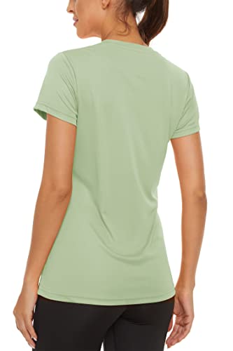 TACVASEN Women's Rash Guard UPF 50+ Hiking Running Outdoor Short Sleeve Summer Solid Workout Shirts, Light Green, M