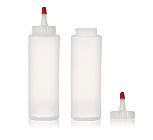 ljdeals 8 oz Plastic Squeeze Condiment bottles, Wide Mouth, Red Sealer Yorker Cap, Dispensing Bottles for Icing, Ketchup, Sauces and more, Pack of 6, made in USA