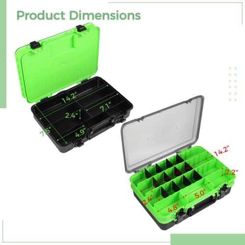 Double Layer Tackle Box, Two Level Fishing Tackle Box Organizer with Adjustable Dividers, Outdoor Fishing Large Capacity Tackle Storage Box 14.2βx9.8βx4.7β (Green)